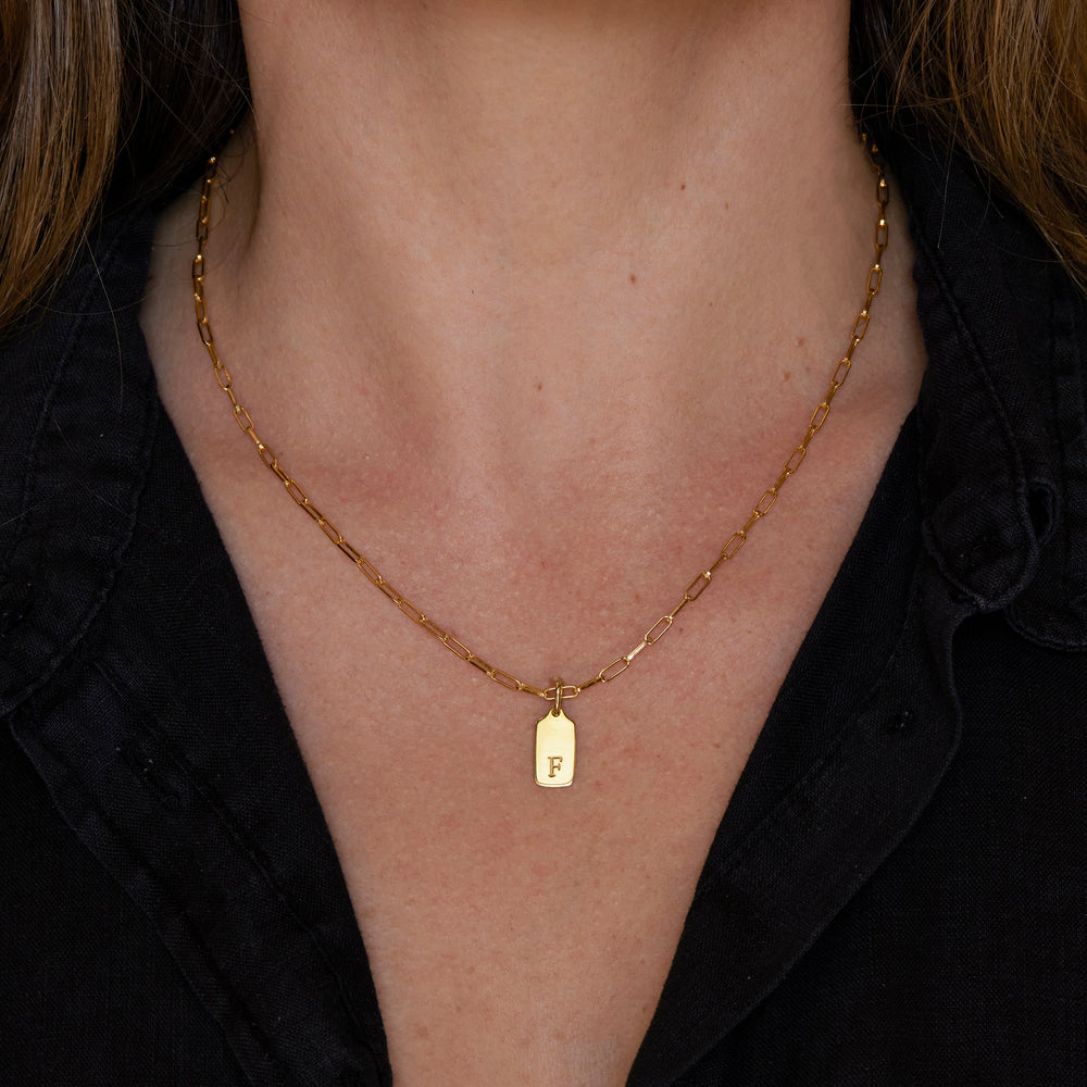 Initial Tag Necklace - Paperclip Chain