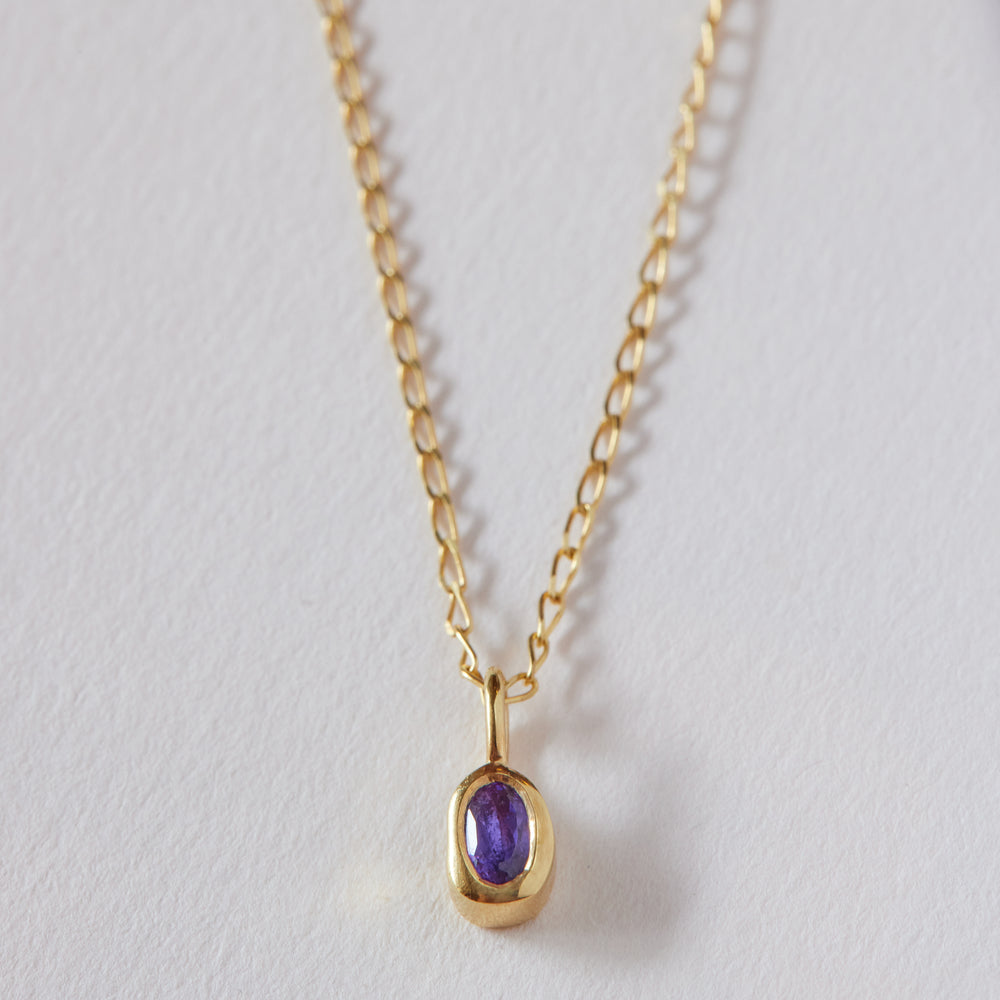 Organic Oval Birthstone Charm Necklace