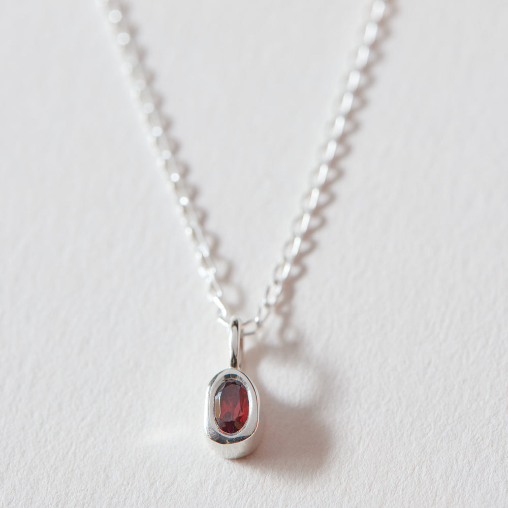 Organic Oval Birthstone Charm Necklace